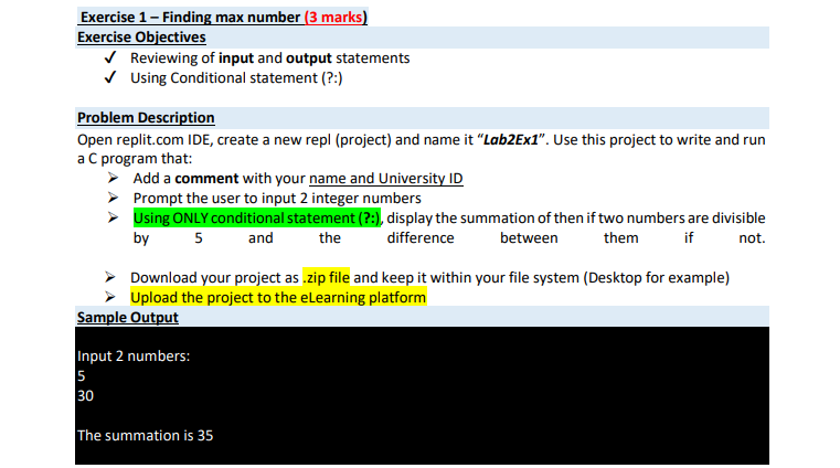 Solved Exercise 1 – Finding max number (3 marks) Exercise | Chegg.com