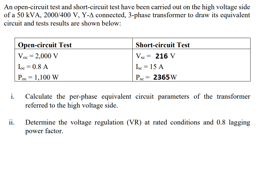 Solved An open-circuit test and short-circuit test have been | Chegg.com