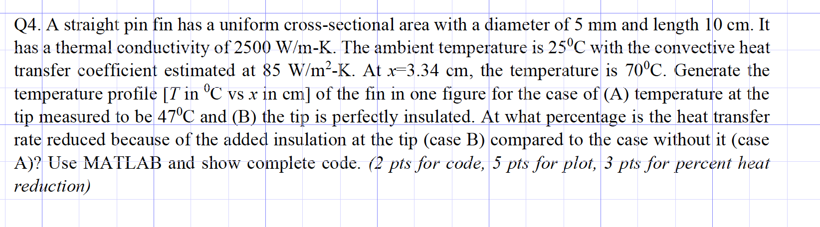 Solved Q4. A straight pin fin has a uniform cross-sectional | Chegg.com