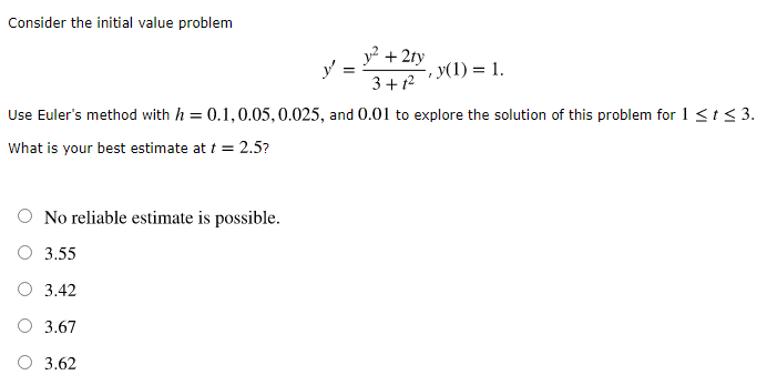 Solved Consider the initial value problem y2 + 2ty y' y(1) = | Chegg.com