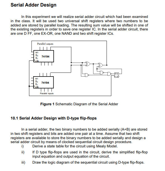 Solved Serial Adder DesignIn this experiment we will realize | Chegg.com