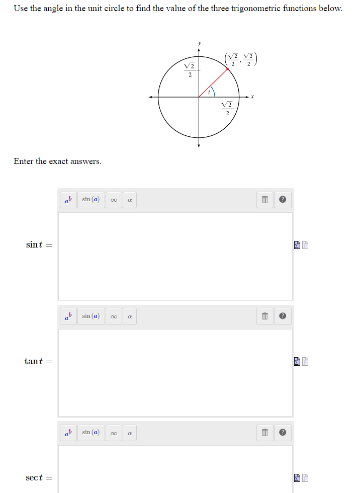 Solved Use the angle in the unit circle to find the value of | Chegg.com