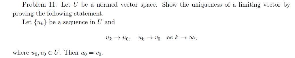 Solved Problem 11: Let U be a normed vector space. Show the | Chegg.com