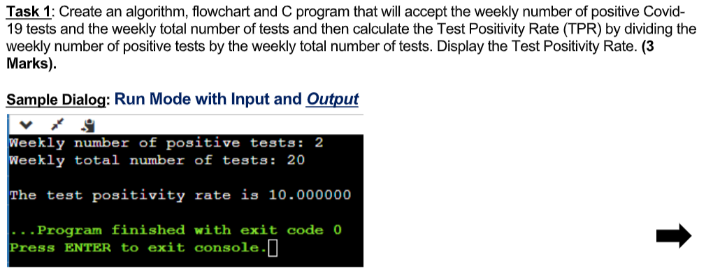 Solved Task 1: Create an algorithm, flowchart and C program | Chegg.com
