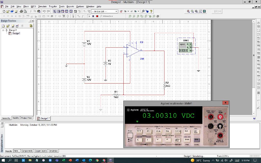 Solved X Design1 - Multisim - Design 1 ] Eile Edit View | Chegg.com