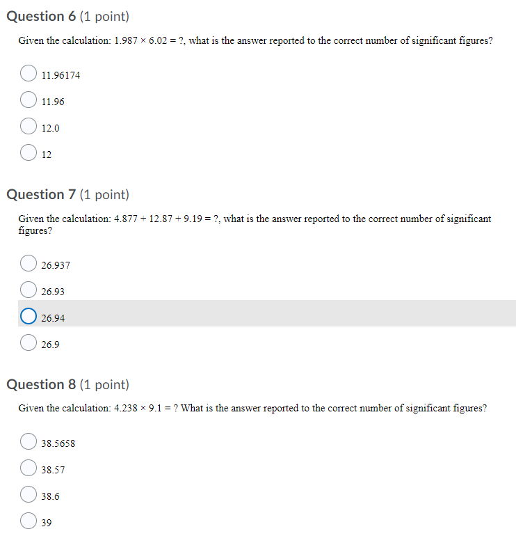 Solved Question 6 (1 point) Given the calculation: 1.987 x | Chegg.com