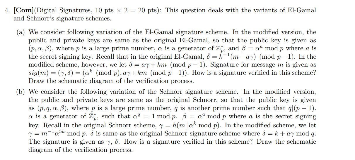 4. [Com](Digital Signatures, 10 pts x 2 = 20 pts): | Chegg.com
