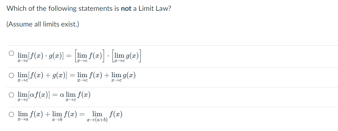 Solved Which of the following statements is not a Limit | Chegg.com