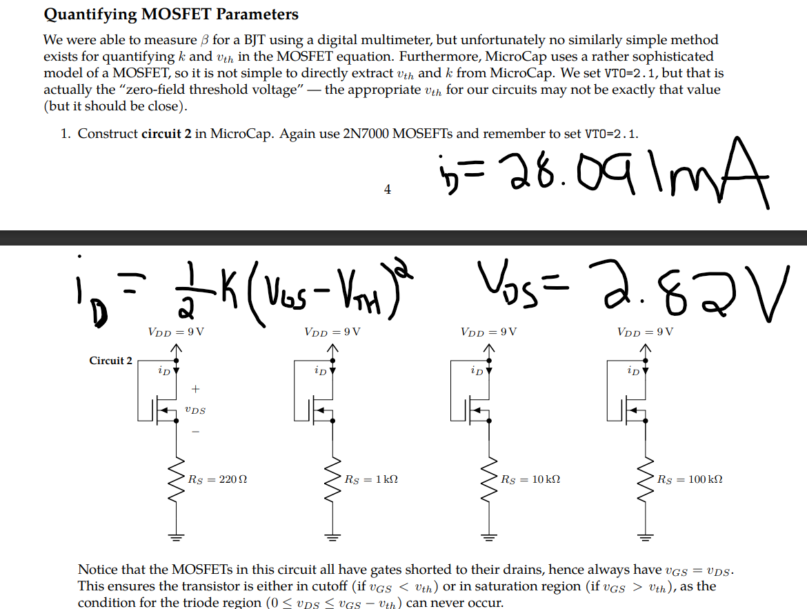 Quantifying MOSFET Parameter in=λ1K(VOS−VTH | Chegg.com