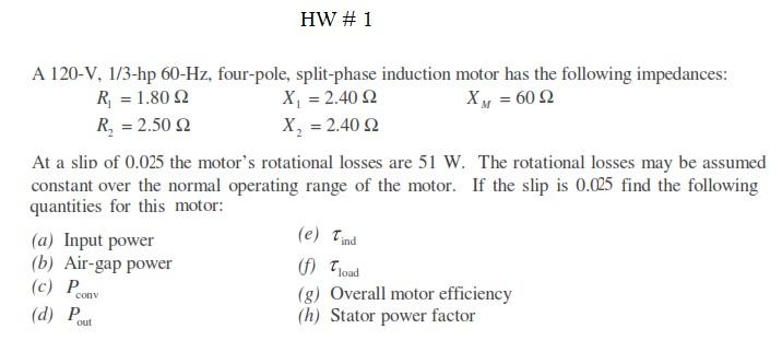 Solved A 120−V,1/3−hp60−Hz, four-pole, split-phase induction | Chegg.com