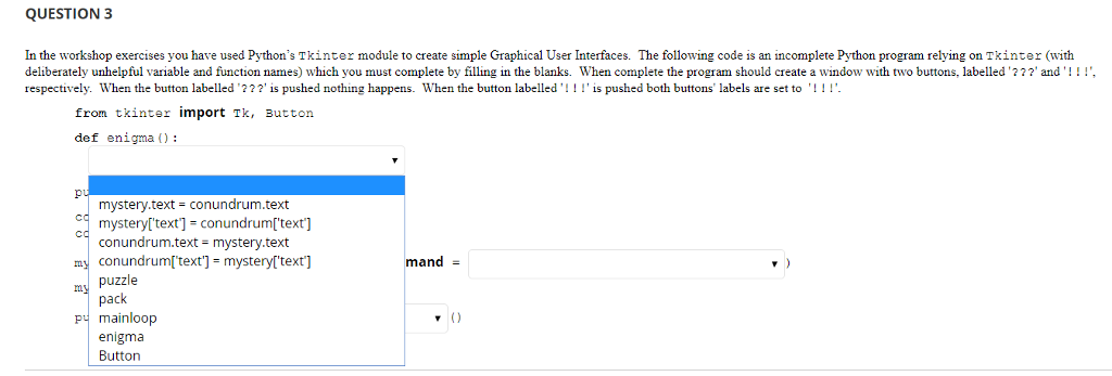Solved QUESTION 3 In the workshop exercises you have used | Chegg.com