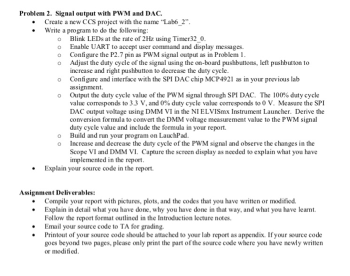 Problem 2. Signal output with PWM and DAC Create a | Chegg.com