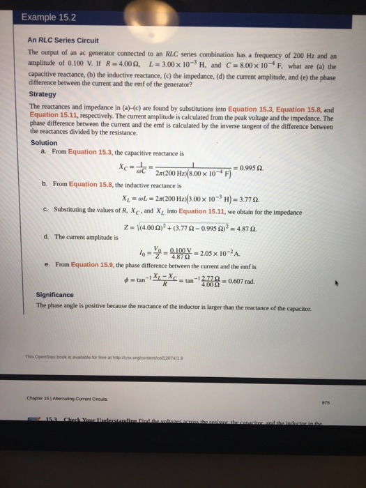 Solved Example 15.2 An RLC Series Circuit The ouput of an ac | Chegg.com
