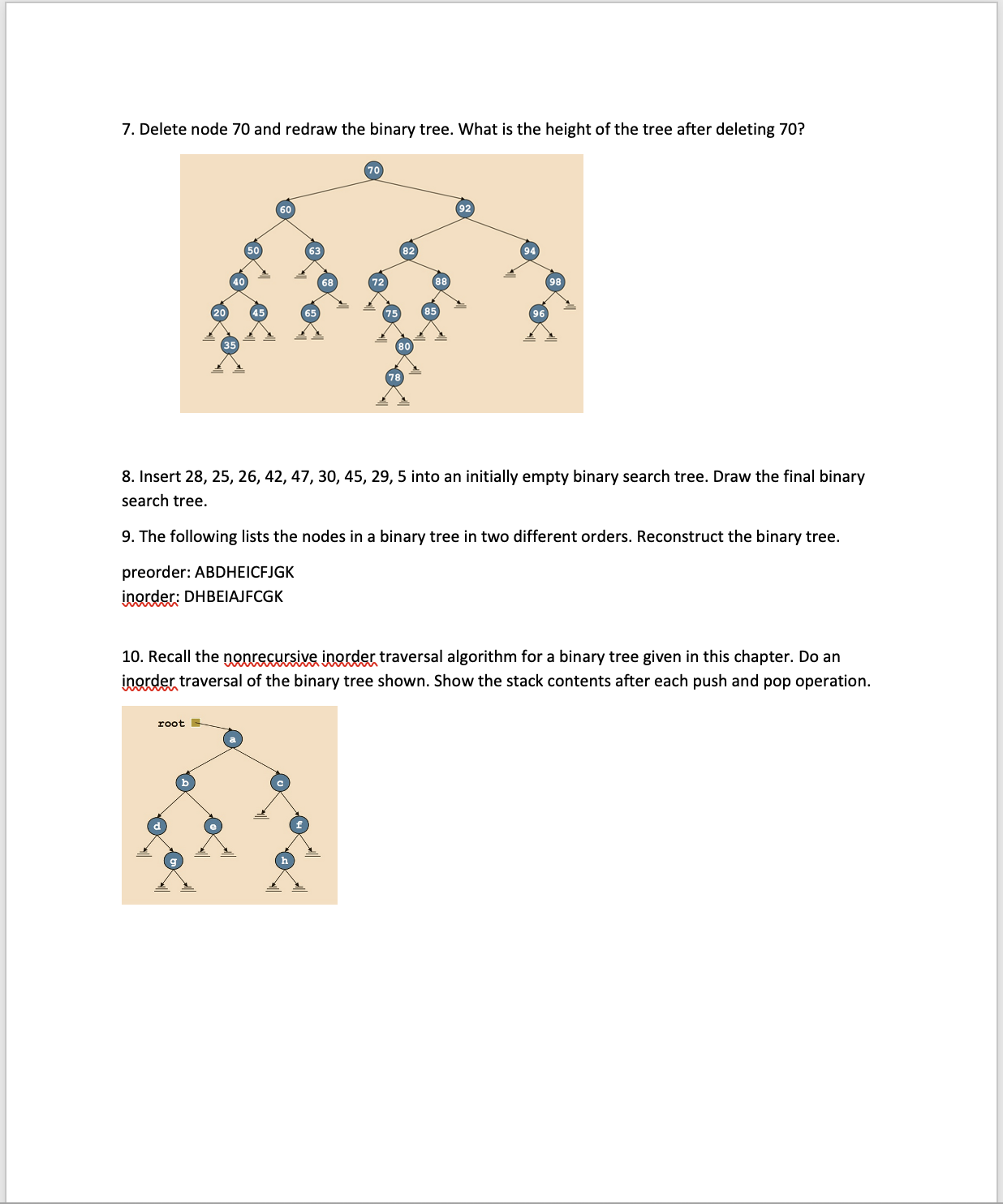 Solved Binary Tree Problems Use this picture to answer the | Chegg.com