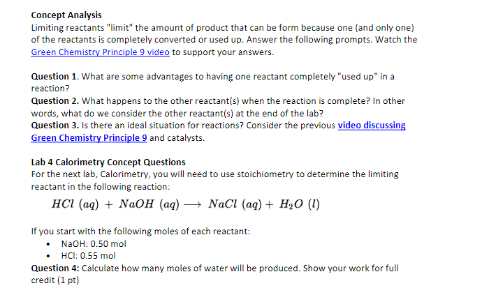 Solved Concept Analysis Limiting reactants "limit" the | Chegg.com