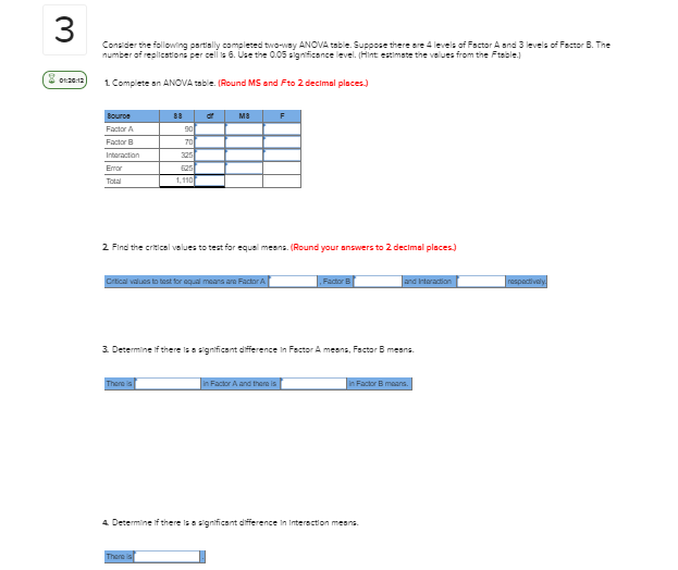 Solved Consider The Following Partially Completed Two Way 