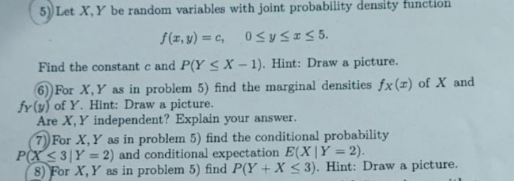Solved (5) Let X,Y be random variables with joint | Chegg.com