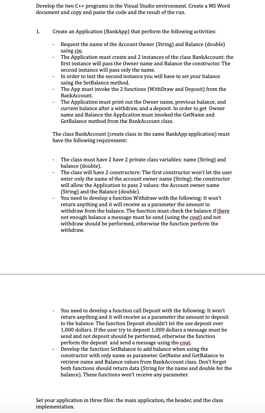 Solved Develop the two C++ programs in the Visual Studio | Chegg.com