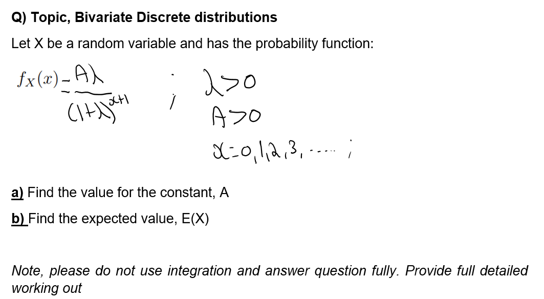Solved Q) Topic, Bivariate Discrete distributions Let X be a | Chegg.com