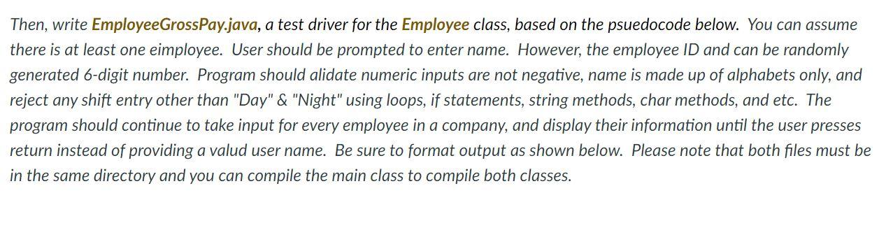 Solved - Create an employee class code titled Employee.java | Chegg.com