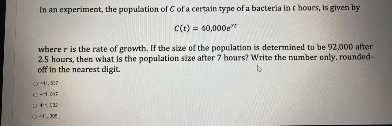 Solved In an experiment, the population of C of a certain | Chegg.com