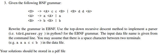 3. Given the following BNF grammar: > | Chegg.com