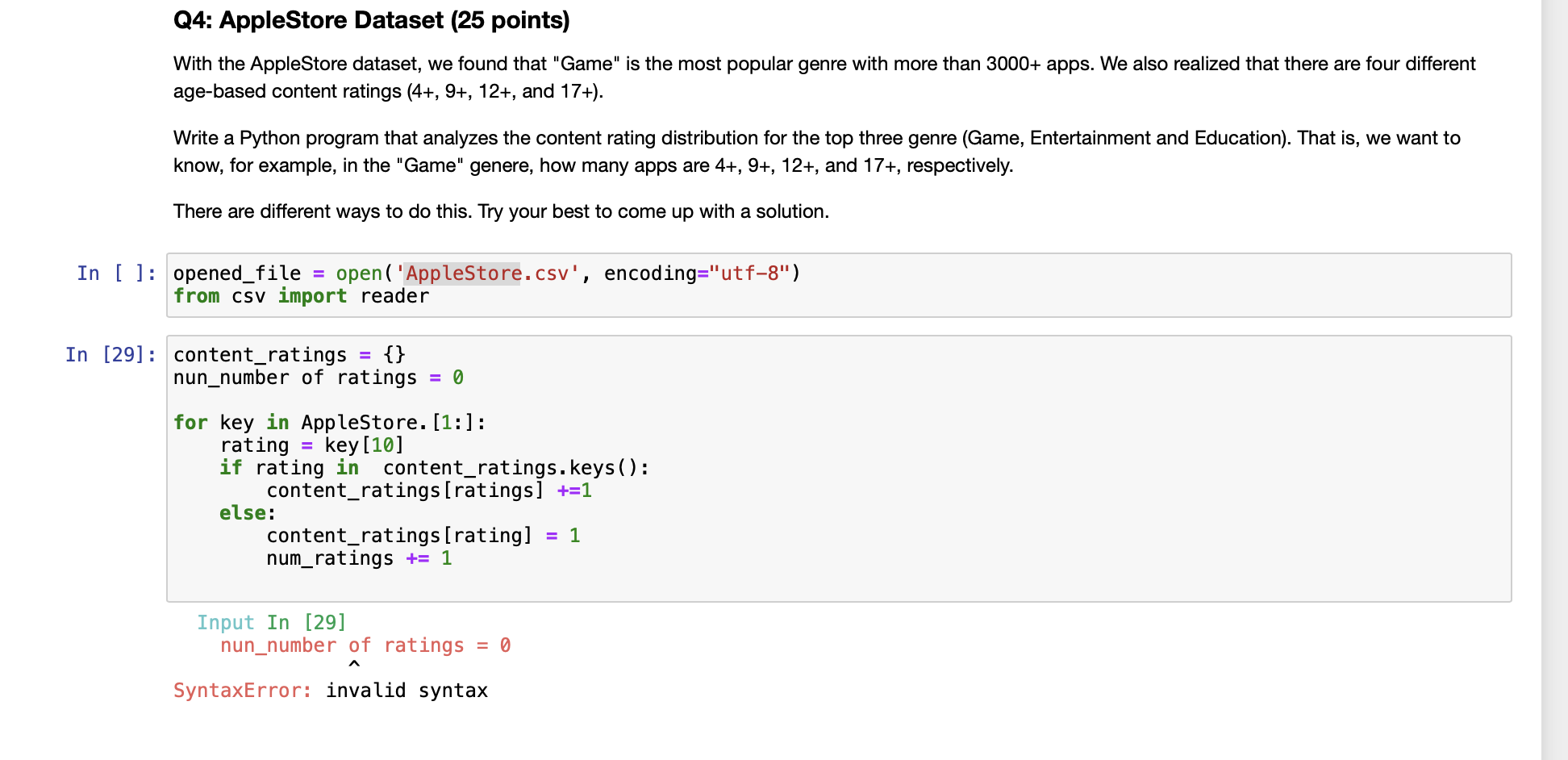 Solved Q4: AppleStore Dataset (25 points) With the | Chegg.com
