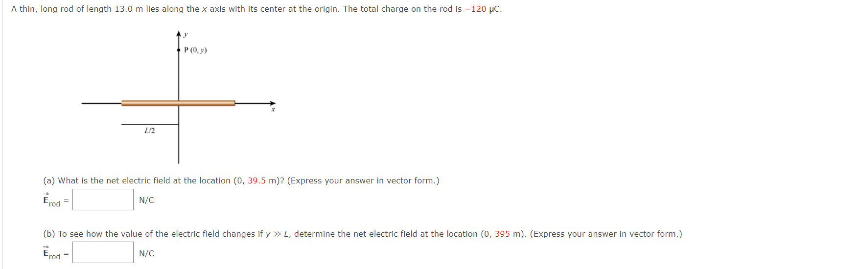 Solved A thin, long rod of length 13.0 m lies along the x | Chegg.com