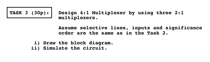 Solved TASK 3 (30p): Design 4:1 Multiplexer by using three | Chegg.com