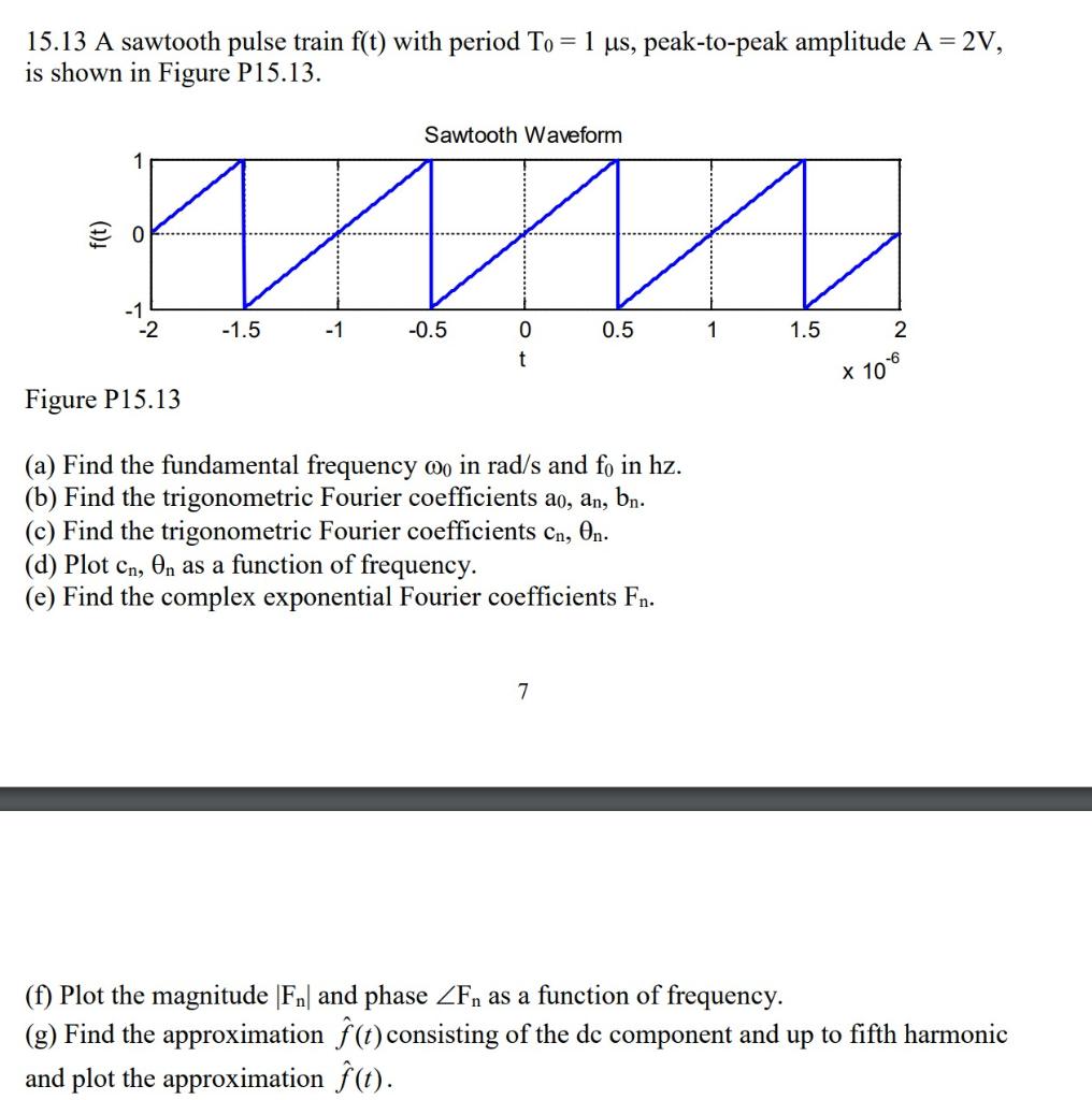 Solved 15.13 A sawtooth pulse train f(t) with period To = 1 | Chegg.com