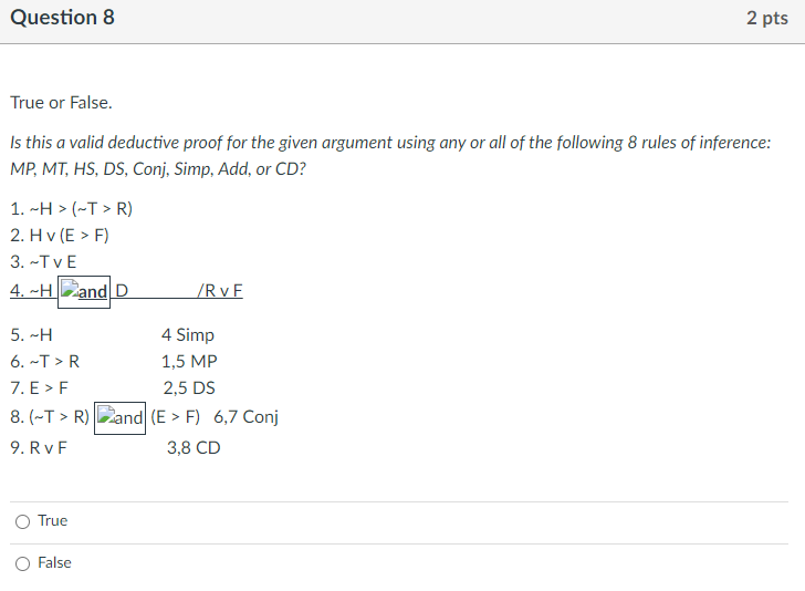 Solved Question 8 2 pts True or False. Is this a valid | Chegg.com
