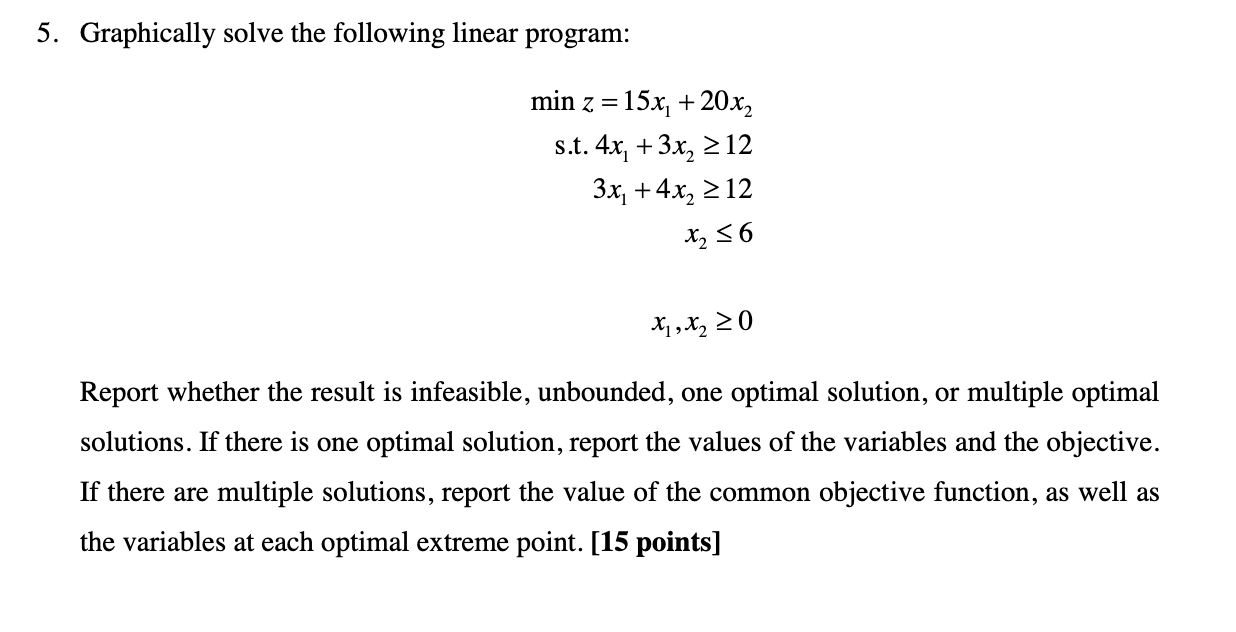 Solved 5 Graphically Solve The Following Linear Program 1890