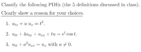 Solved Classify the following PDEs (the 5 definitions | Chegg.com