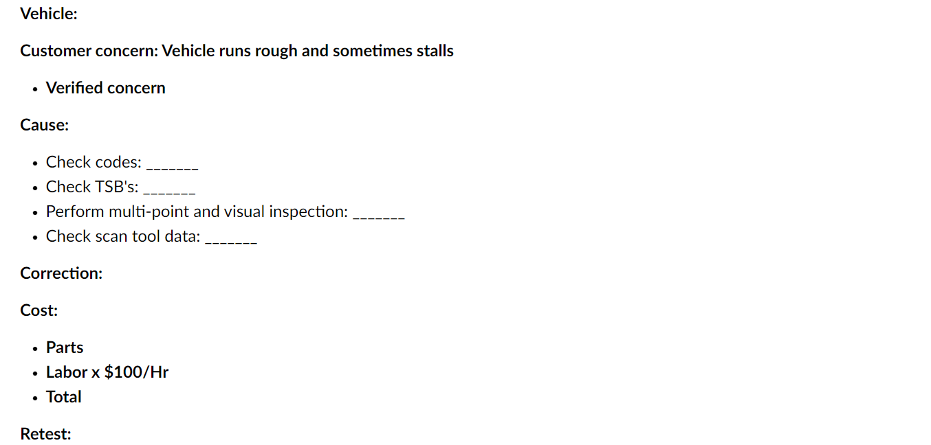 Solved Customer concern: Vehicle runs rough and sometimes | Chegg.com