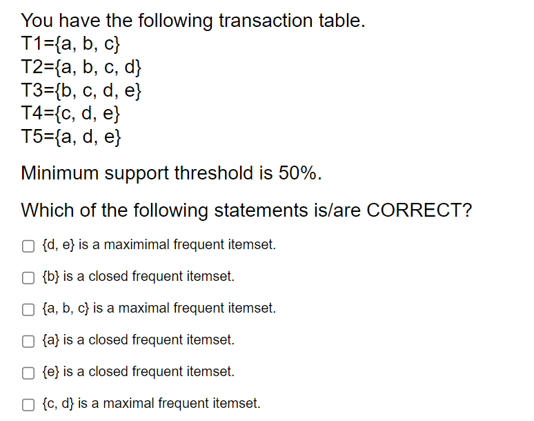 Solved You have the following transaction table. | Chegg.com