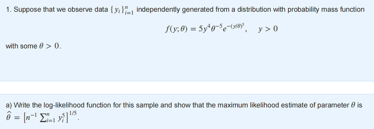 Solved 1. Suppose that we observe data {yi}i=1n | Chegg.com
