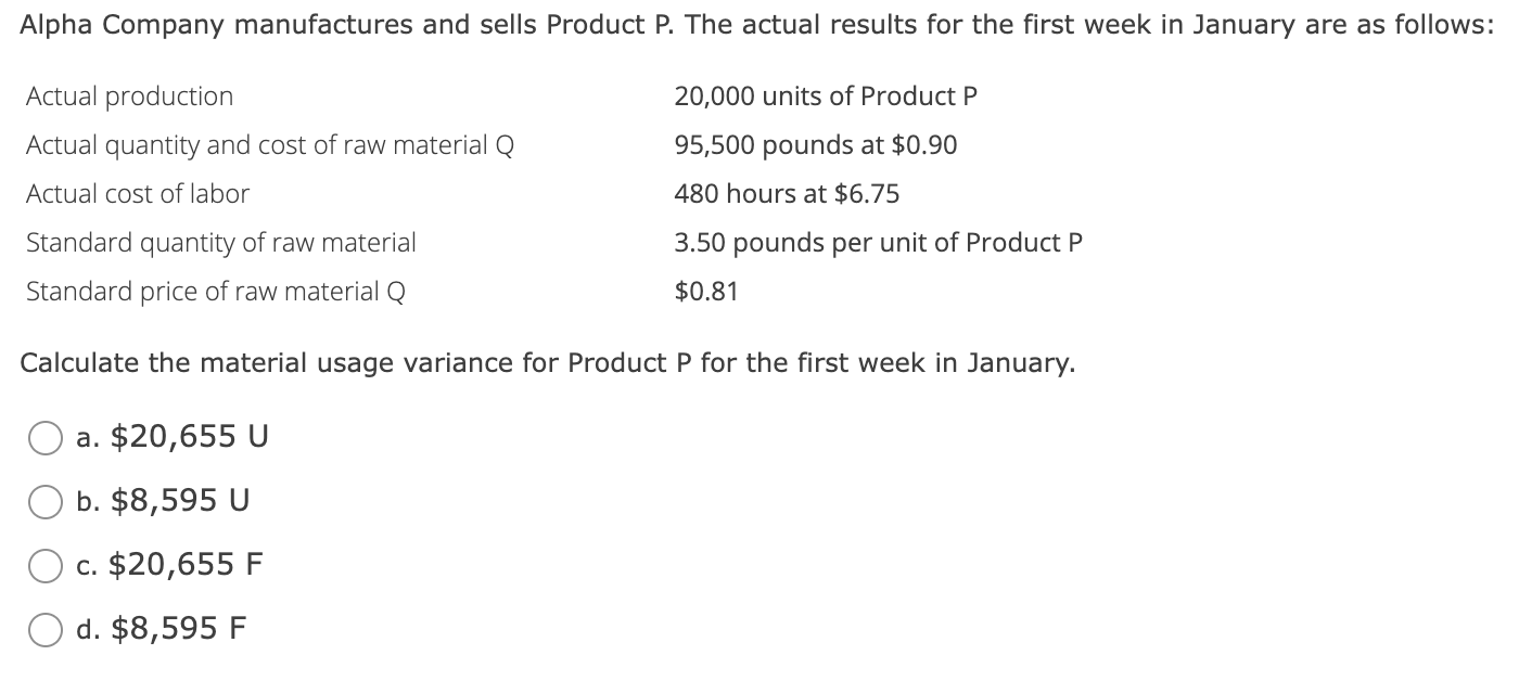 Solved Calculate the material usage variance for Product P | Chegg.com