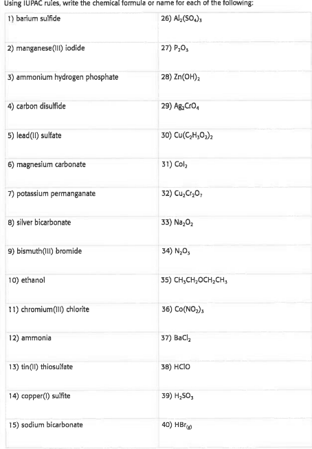 Solved Using IUPAC rules, write the chemical formula or name | Chegg.com