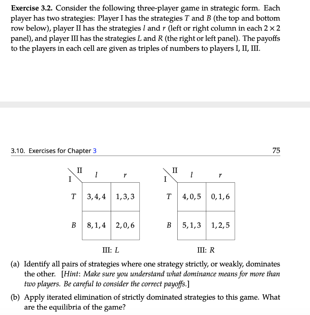 Exercise 3.2. Consider the following three-player | Chegg.com