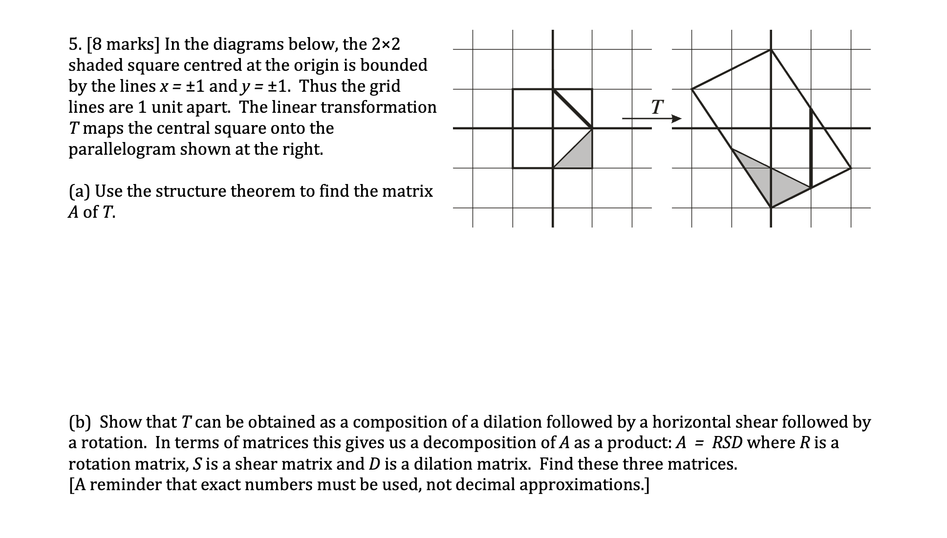 Solved 5. [8 marks] In the diagrams below, the 2×2 shaded | Chegg.com