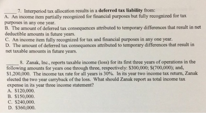 Solved Interperiod tax allocation results in a deferred tax | Chegg.com