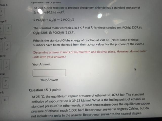 Solved At 298 K, this reaction to produce phosphoryl | Chegg.com