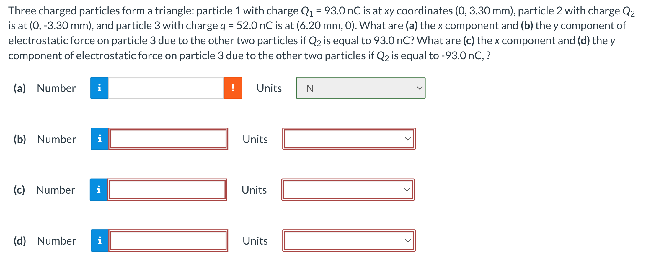 Solved Three charged particles form a triangle: particle 1 | Chegg.com