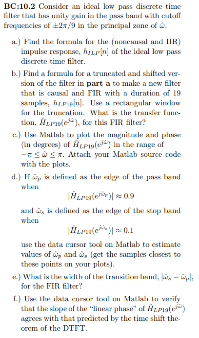 BC:10.2 Consider an ideal low pass discrete time | Chegg.com