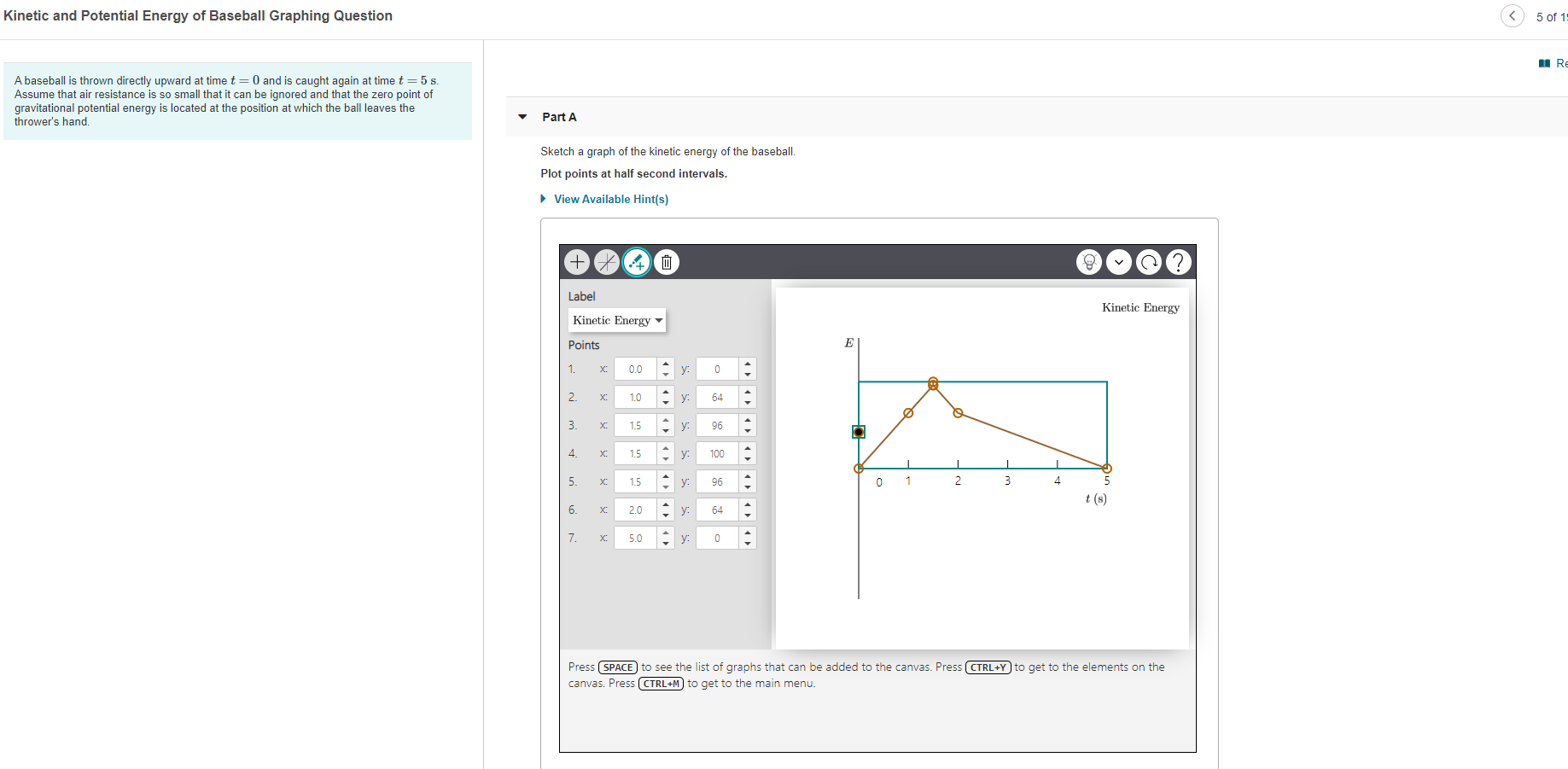 Solved Kinetic and Potential Energy of Baseball Graphing | Chegg.com