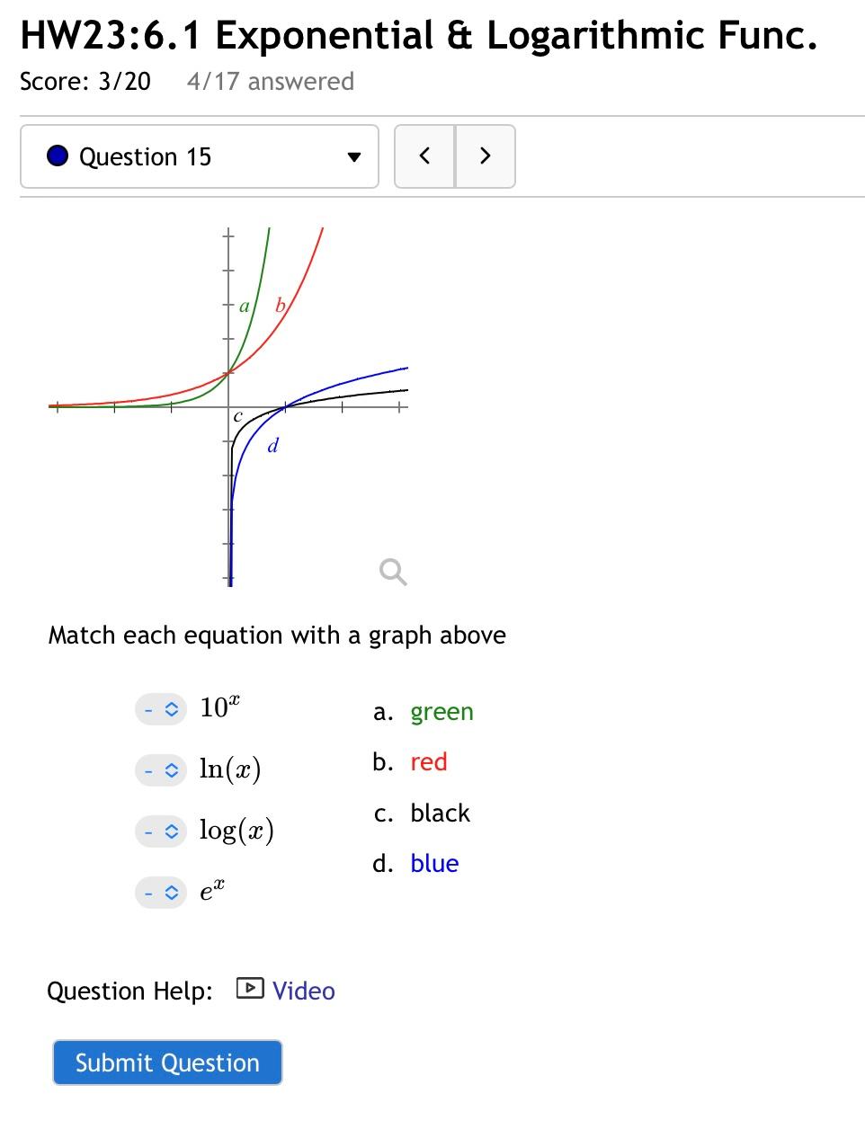 Solved HW23:6.1 Exponential & Logarithmic Func. Score: 3/20 | Chegg.com