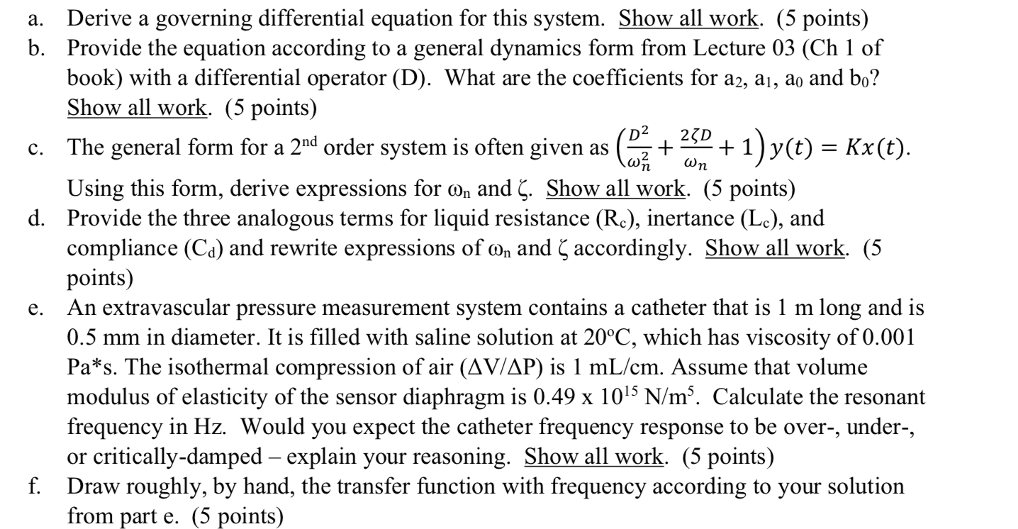 Solved Catheter Catheter liquid inertia liquid resistance oW | Chegg.com