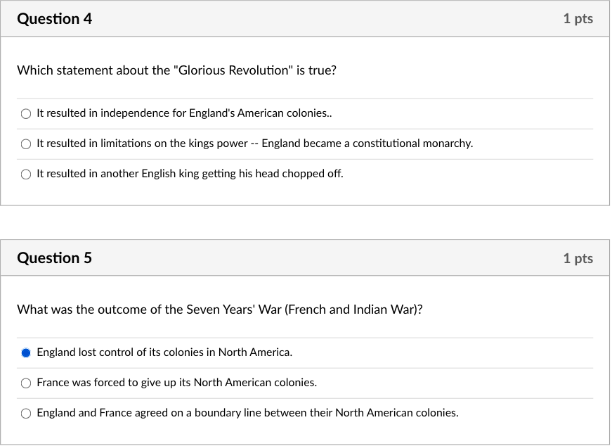 Solved Which statement about the "Glorious Revolution" is | Chegg.com