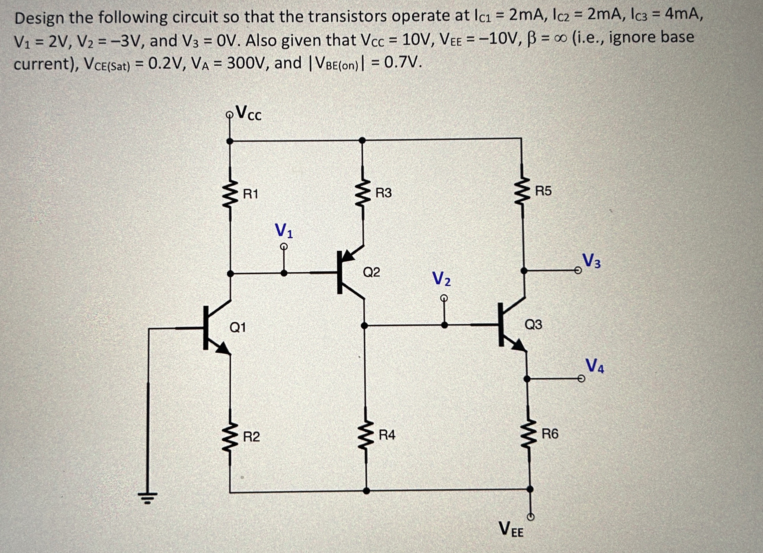 Solved Design the following circuit so that the transistors | Chegg.com