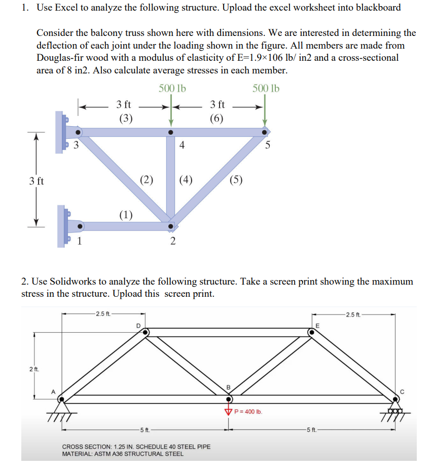 Solved 1. Use Excel to analyze the following structure. | Chegg.com